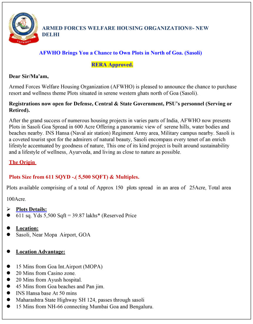 The Origin-Sasoli(Fullly Sold Out) - Armed Forces Welfare Housing ...